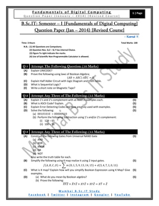 [Question Paper] Fundamentals of Digital Computing (Revised Course ...