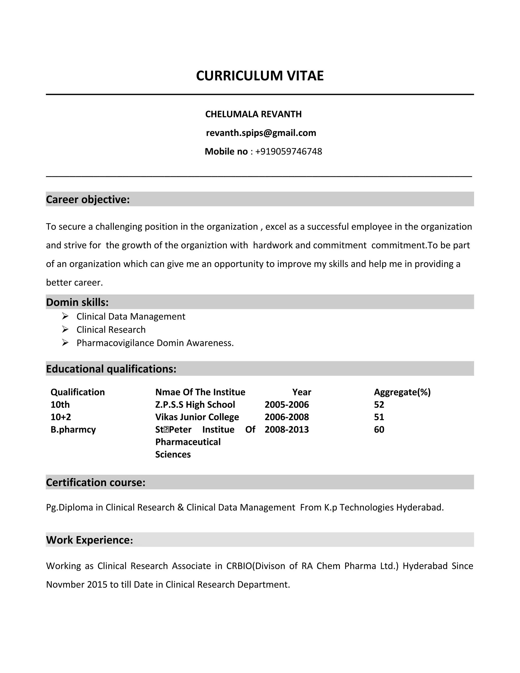 Revanth CV.doc exp. | PDF