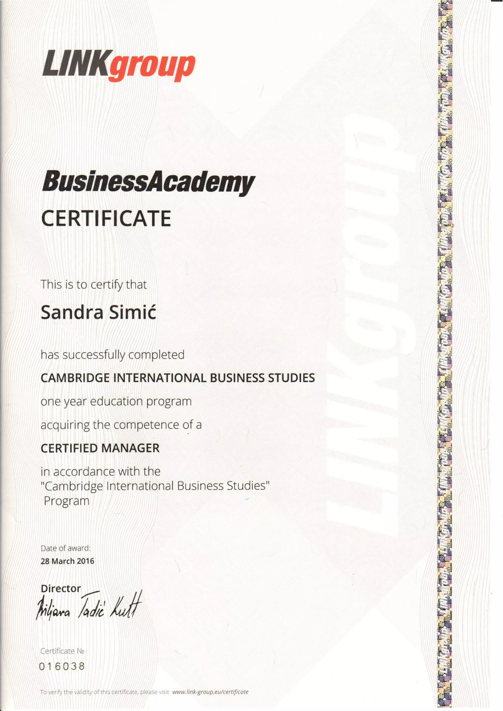 Cambridge International Certificate - certified Manager | PDF