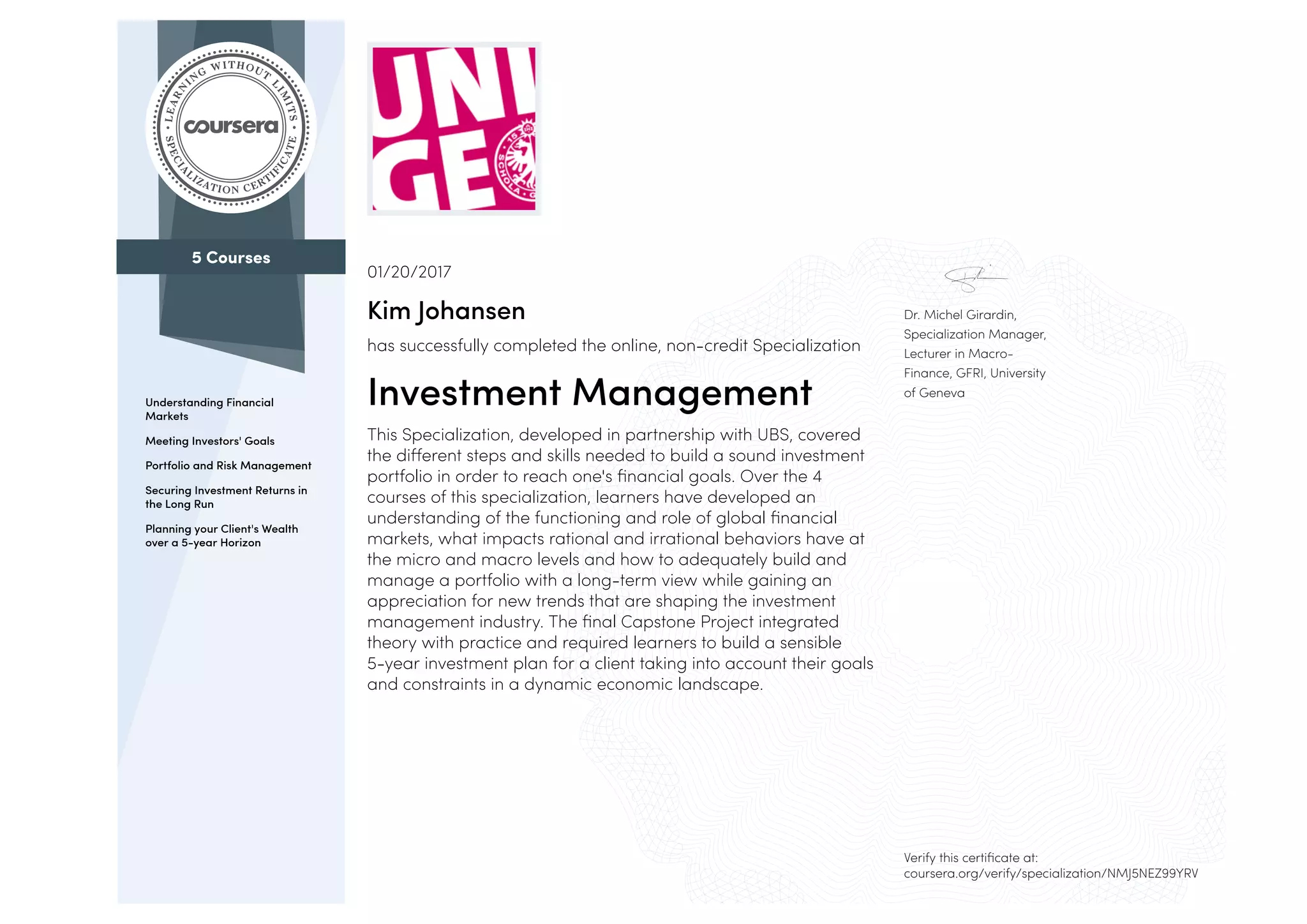 Investment Management Specialization Certificate | PPT