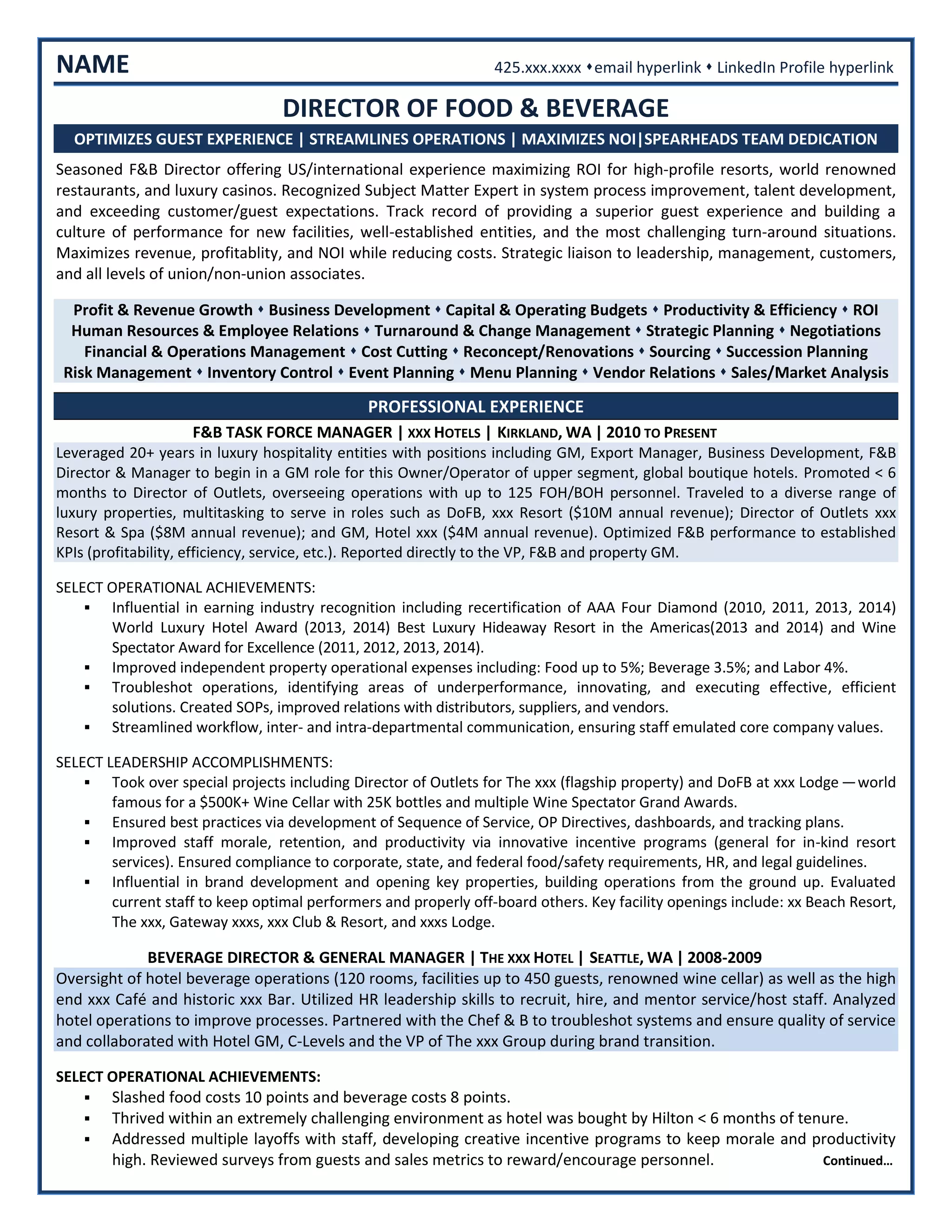 F&B Director Example | PDF