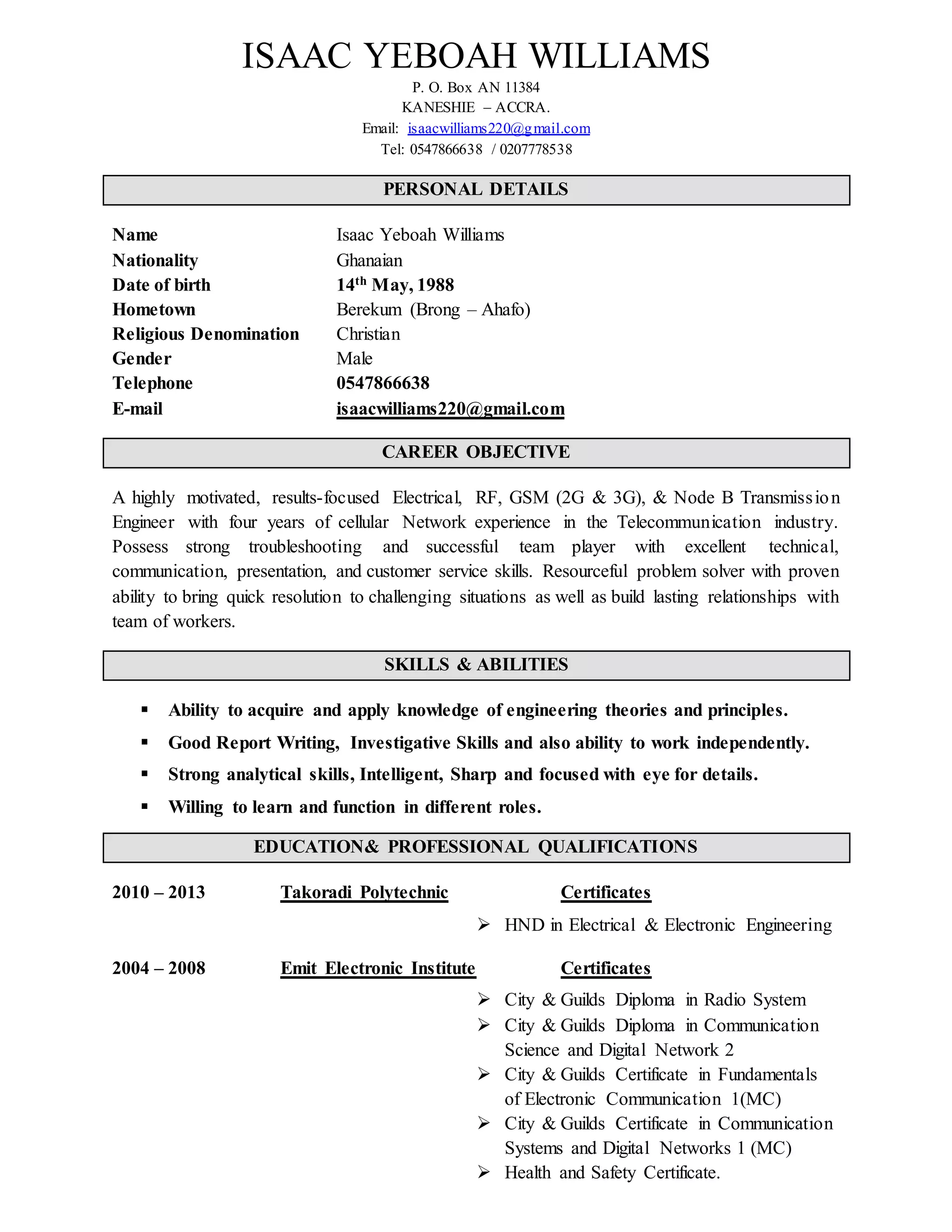 Isaac Williams CV | DOCX | IT and Internet Support | Internet