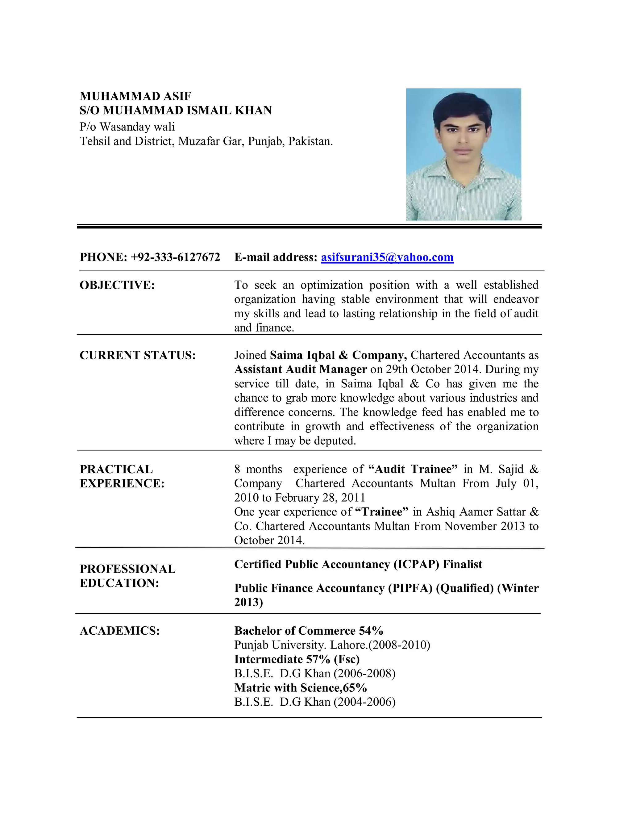 M Asif CV | PDF | Business Accounting & Finance | Business