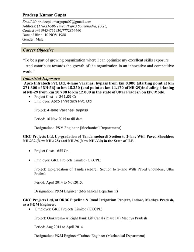 Resume Pradeep Kumar (1) . | PDF