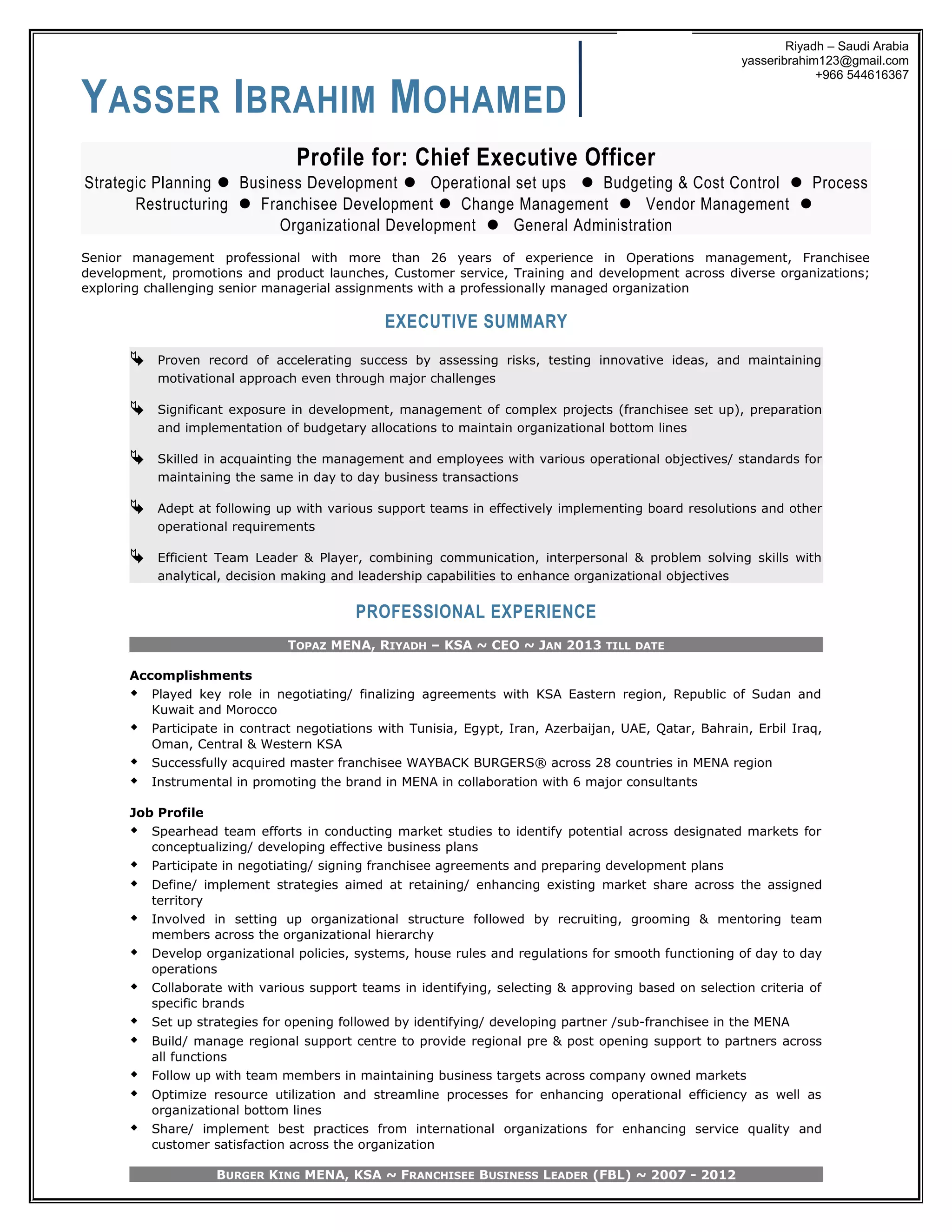 Resume - Yasser Ibrahim Mohamed | DOC