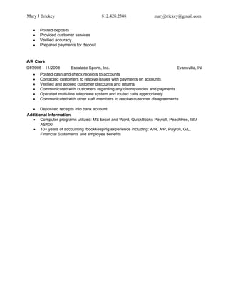 Mary J Brickey Resume | DOC