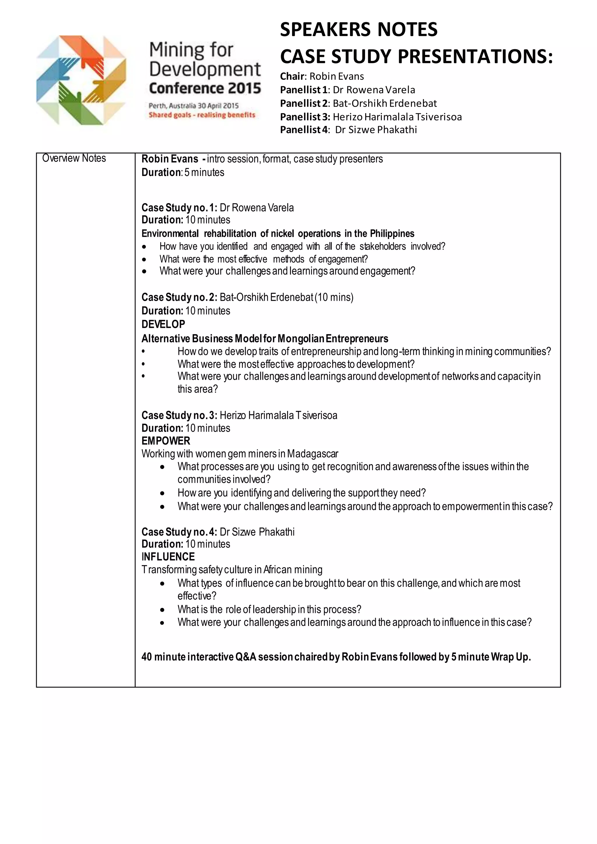 Forum Speakers notes Case Study Presentations | DOCX | Africa Travel ...