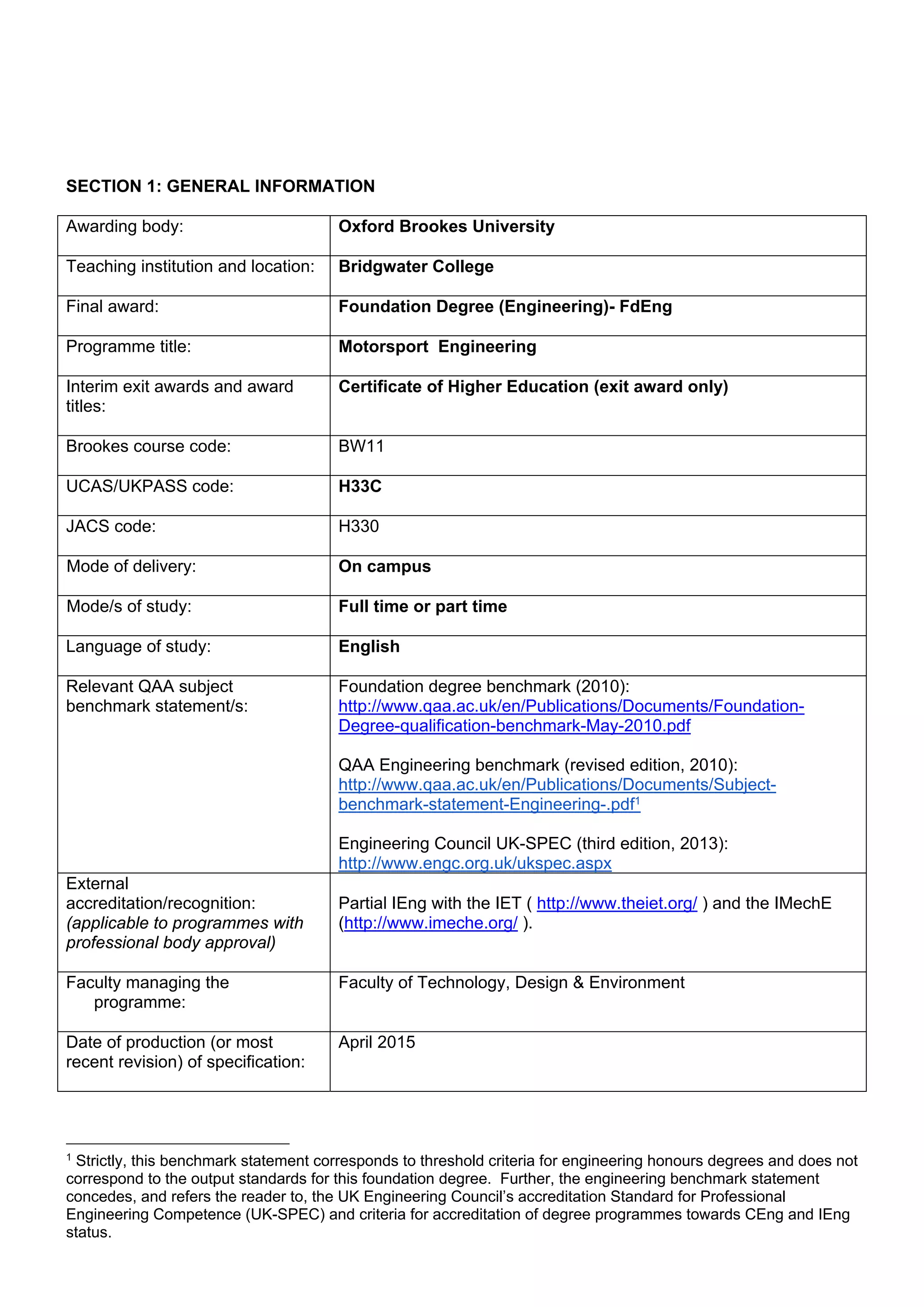 Foundation Degree in Motorsport Engineering | PDF