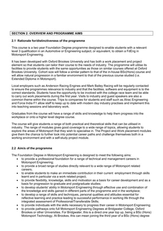Foundation Degree in Motorsport Engineering | PDF