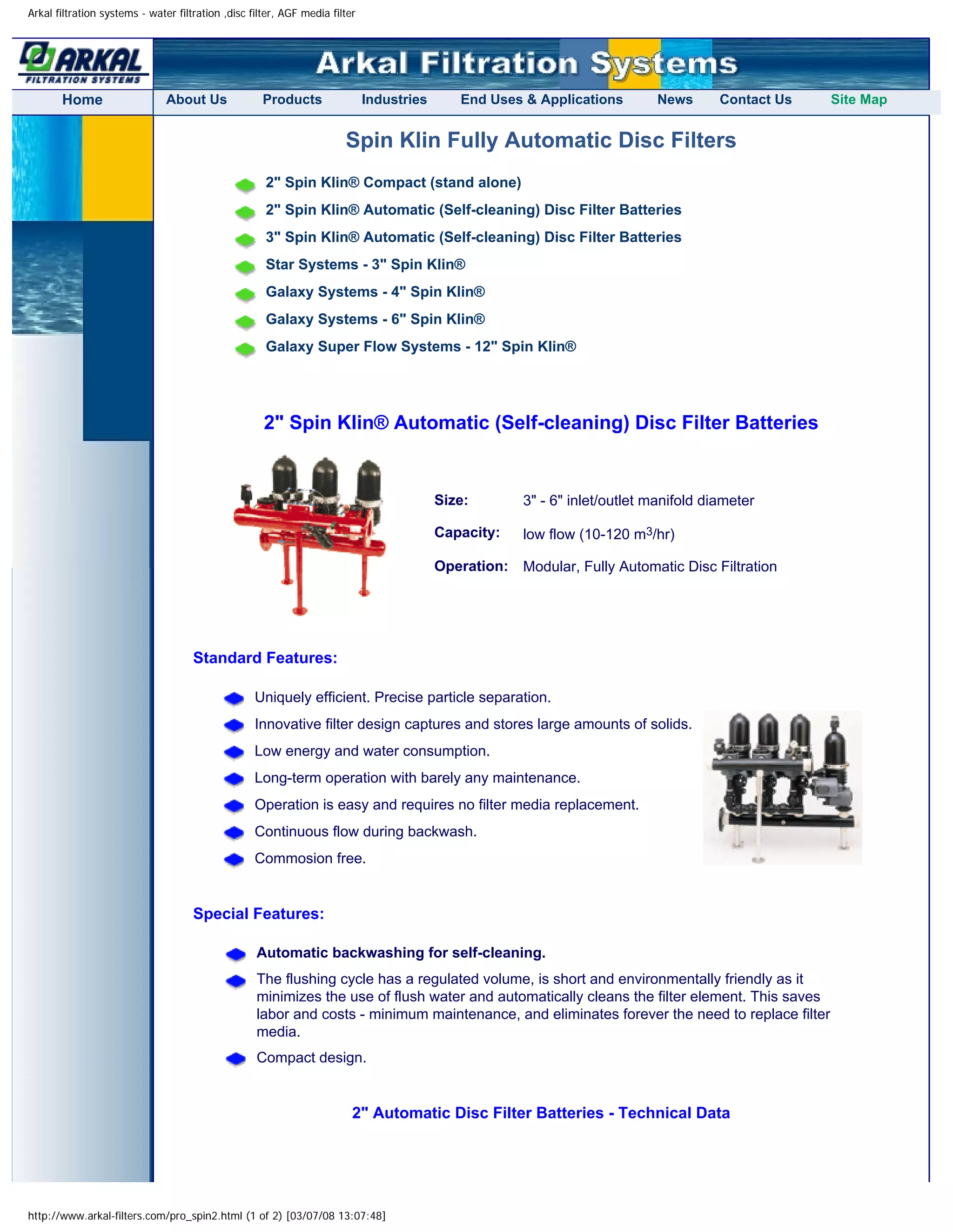 ARKAL SPIN KLIN 2''-2UNITS | PDF