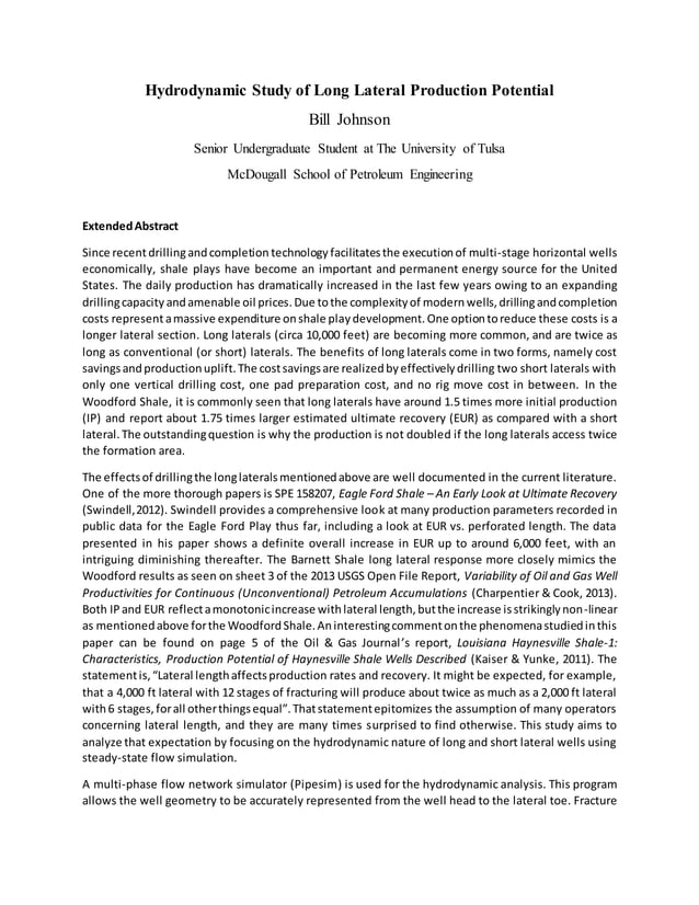 Bill Johnson SPE Paper Contest Abstract | DOCX | Physics | Science
