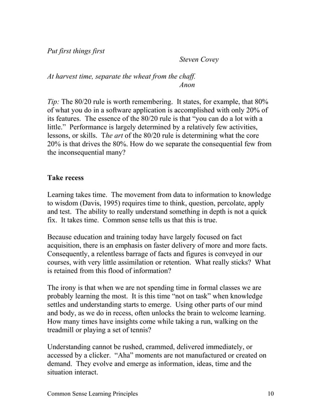 Common Sense Learning Principles | DOC