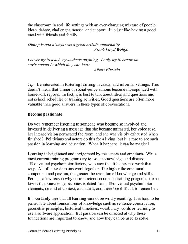 Common Sense Learning Principles | DOC
