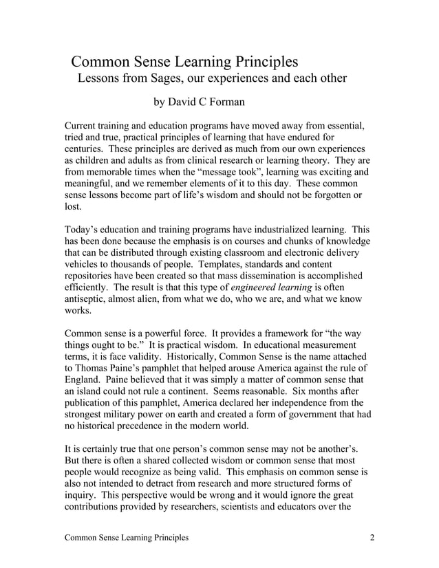 Common Sense Learning Principles | DOC