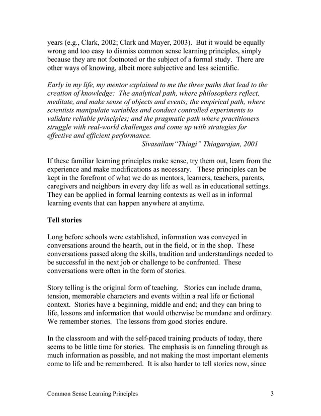 Common Sense Learning Principles | DOC