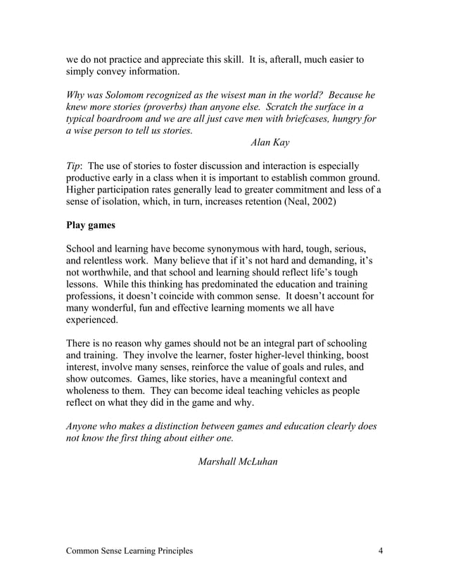 Common Sense Learning Principles | DOC