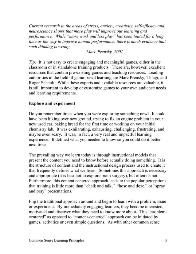 Common Sense Learning Principles | DOC