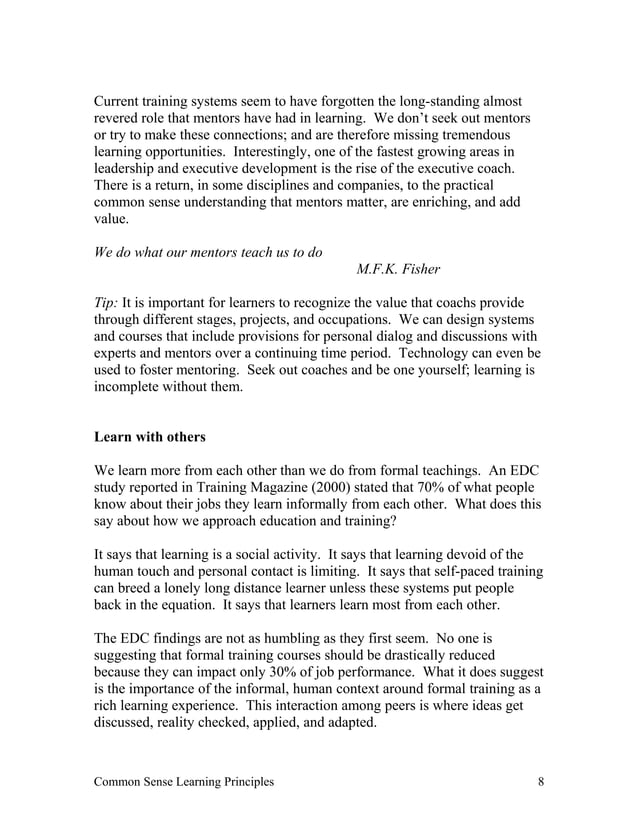 Common Sense Learning Principles | DOC