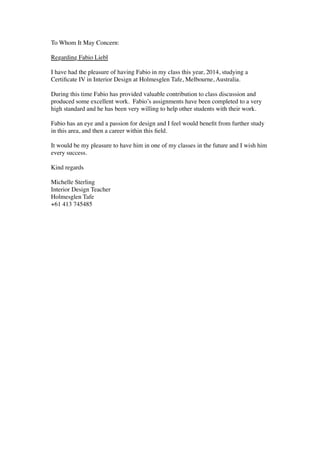 Reference Letter - from Michelle Sterling | PDF