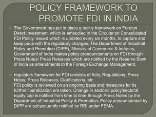 policy framework to promote FDI in India. | PPTX
