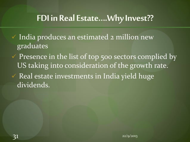 Foreign Direct Investment in India (FDI) | PPTX | Manufacturing ...