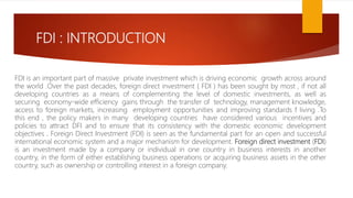 Foreign Direct Invectments in Developing countries | PPTX