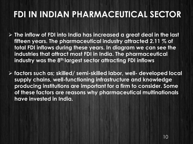 Fdi and its impact on pharmaceutical industry in india | PPTX ...