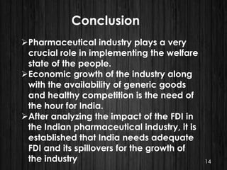 Fdi and its impact on pharmaceutical industry in india | PPTX