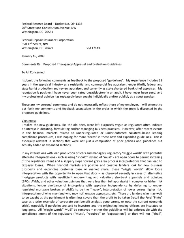 Fdic Comments Proposed Guidelines | PDF