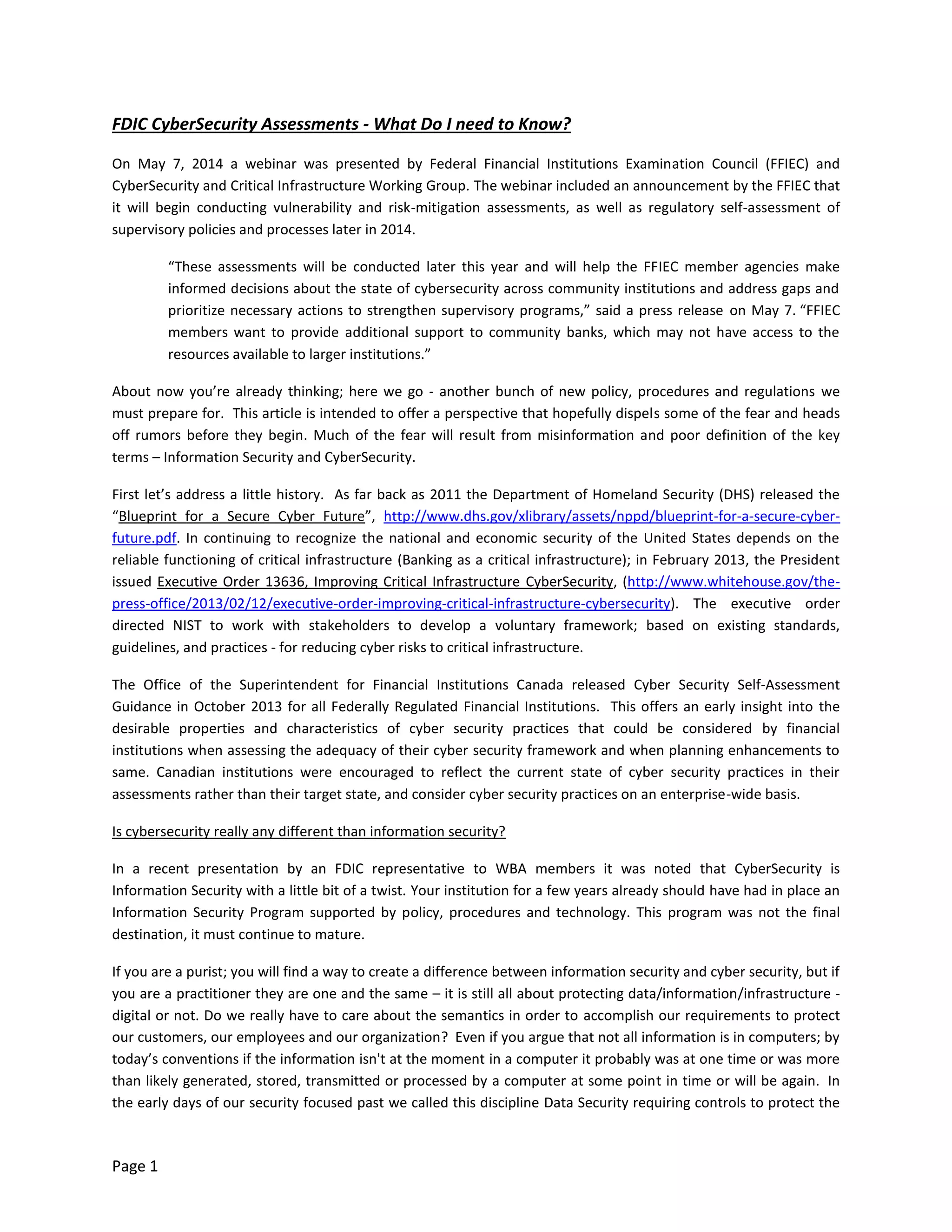 Fdic ffiec cyber_security_assessments | PDF | IT and Internet Support ...