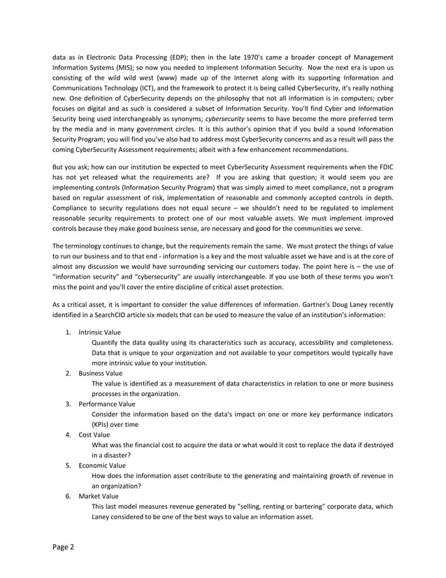 Fdic ffiec cyber_security_assessments | PDF