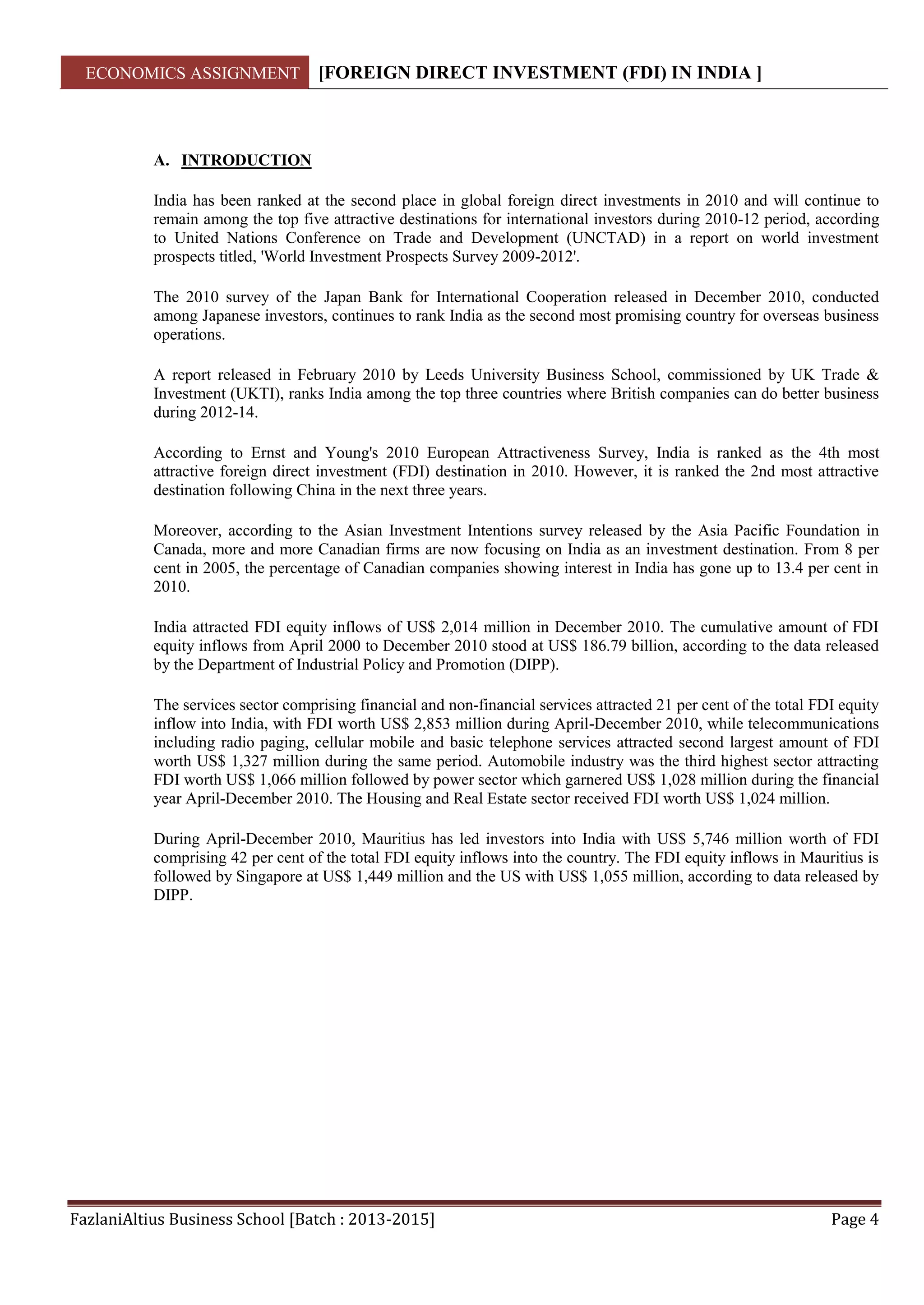 Foreign Direct Investment in india | DOCX