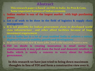 Fdi in india its pros and cons | PPT