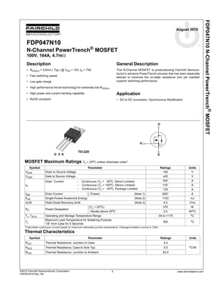 Original MOSFET FDP047N10 047N10 100V 164A TO-220 New Fairchild ...