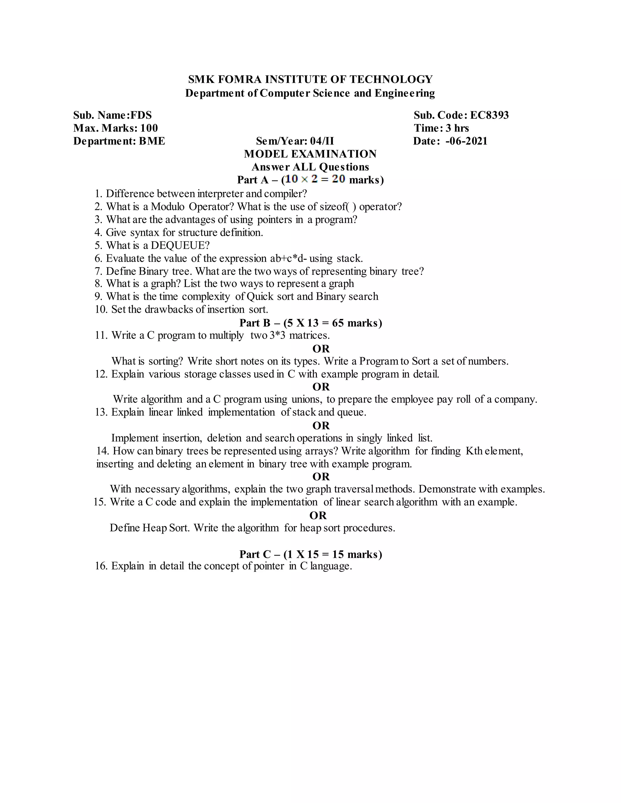 FDS-CS8393 BME MODEL QP2.doc | Programming Languages | Computing