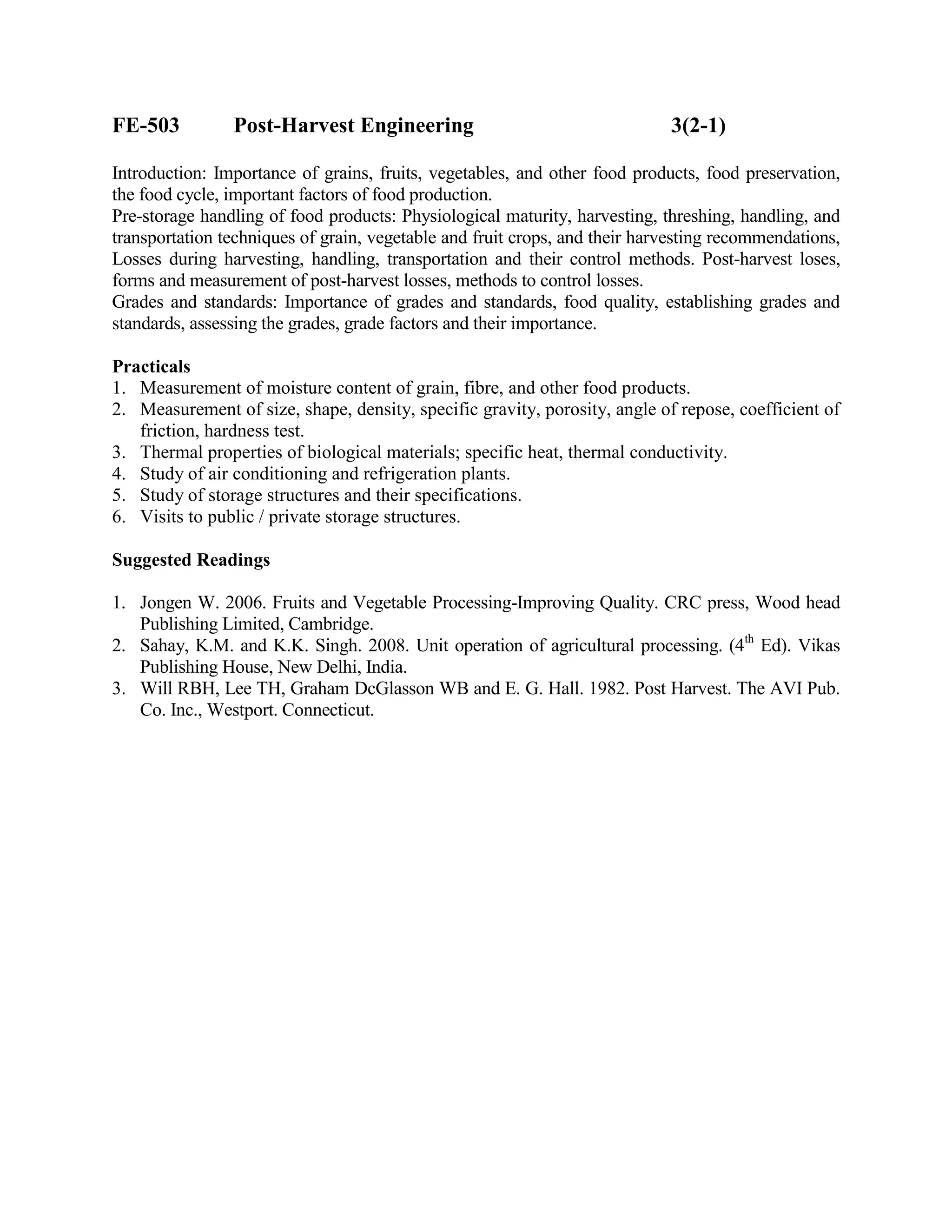 Fe 503 post-harvest engineering | DOCX | Agriculture | Industries