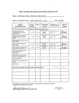 MSHA Training Certificates_Terence Whitfield | PDF