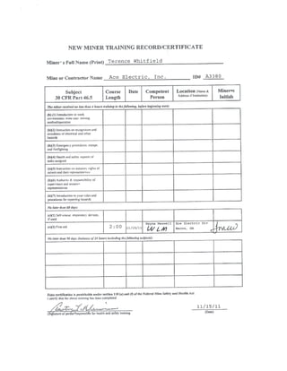 MSHA Training Certificates_Terence Whitfield | PDF