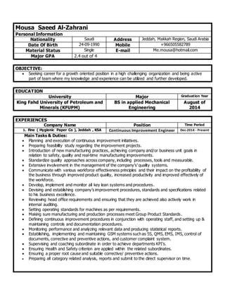 Mousa CV Engineer. | DOCX