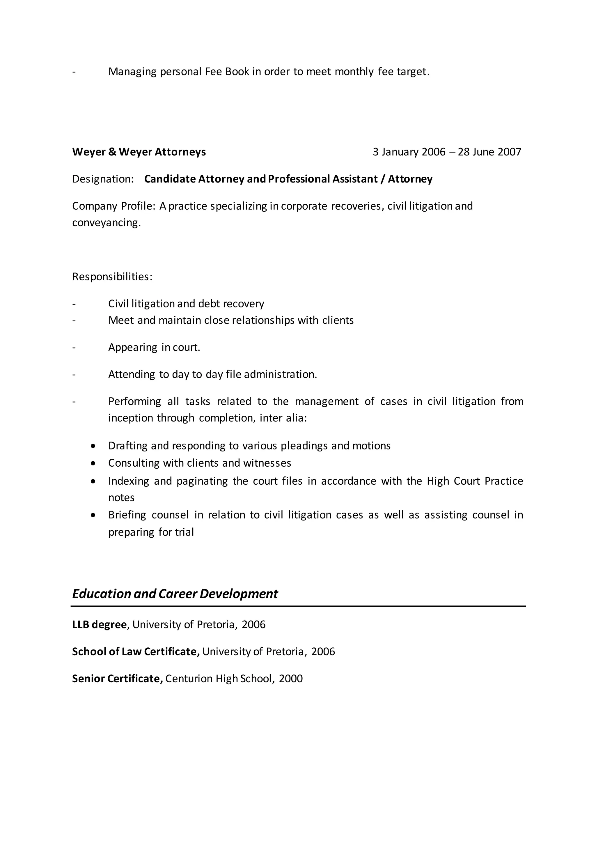 Professional Curriculum Vitae Marli Jolandi Vermeulen | DOCX