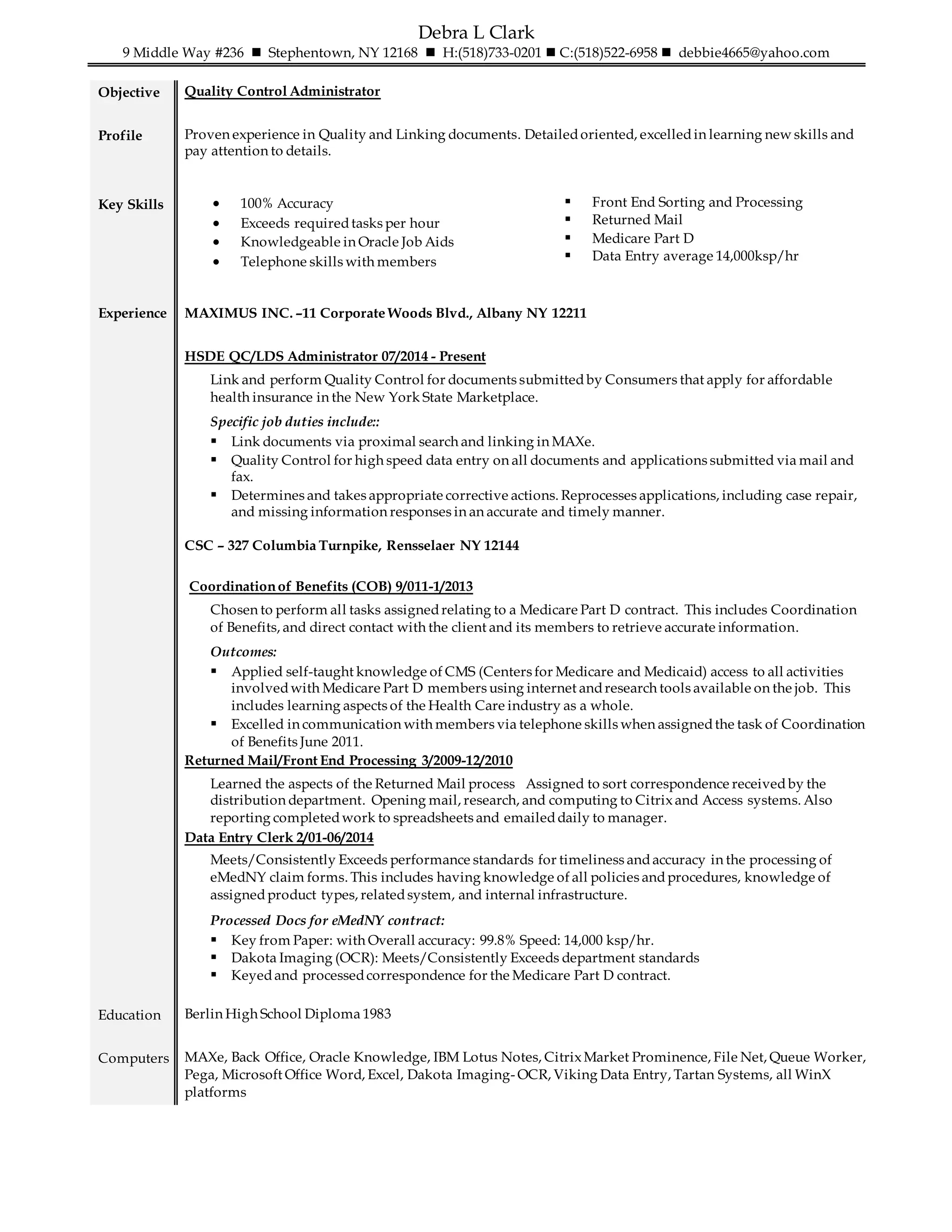 06-2015 Debra Clark Resume | DOCX