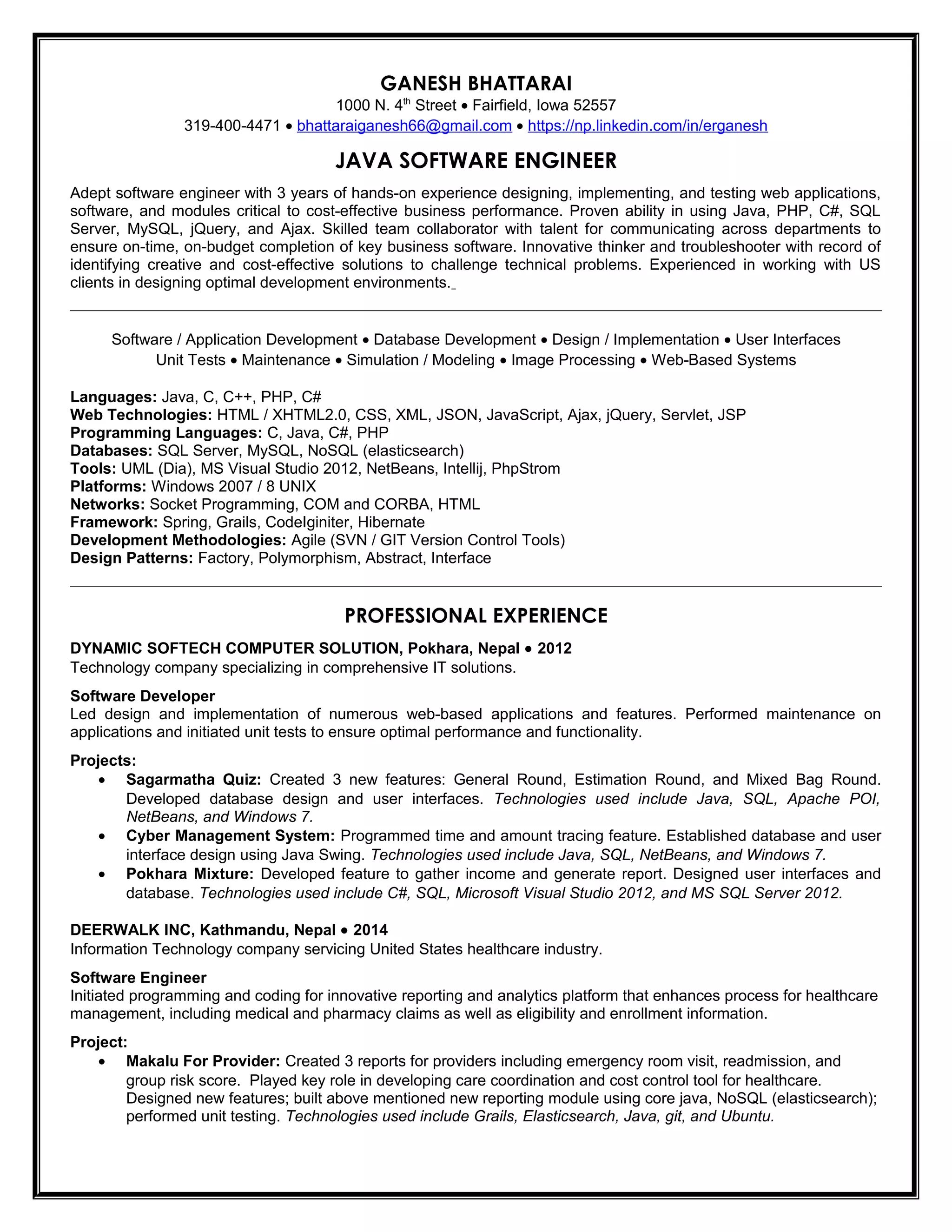 BHATTARAI_GaneshResumeFinal | DOC | Web Development | Internet