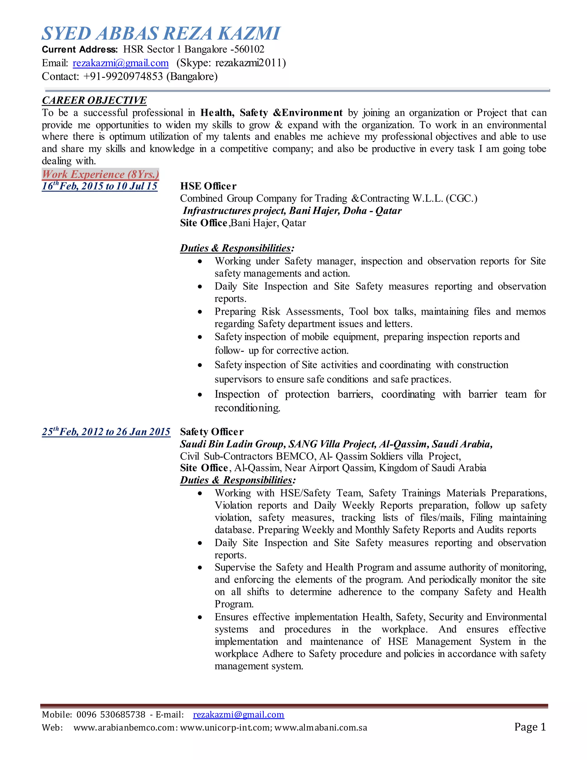 S A REZA RESUME 2015 | DOCX