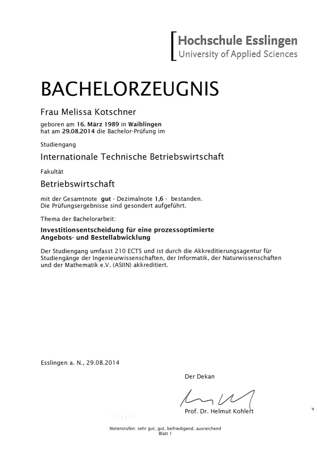 Bachelorzeugnis