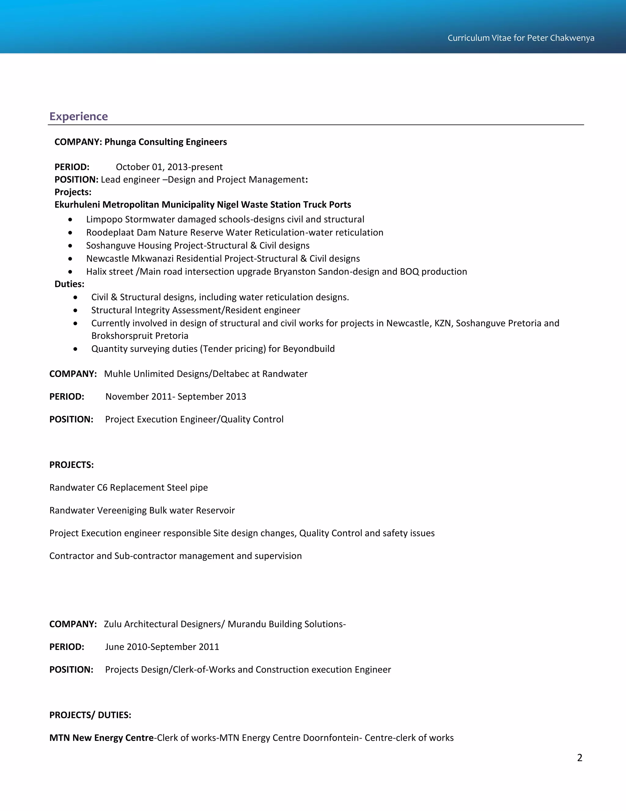 Peter Chakwenya Curriculum Vitae | PDF