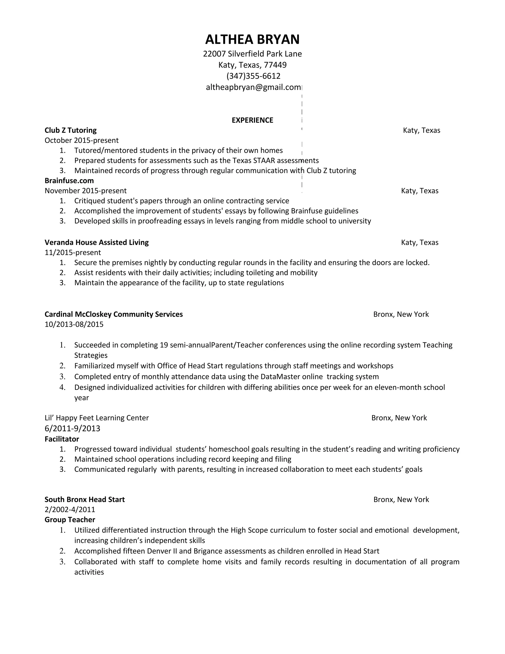 Althea's Resume October 2016 | PDF