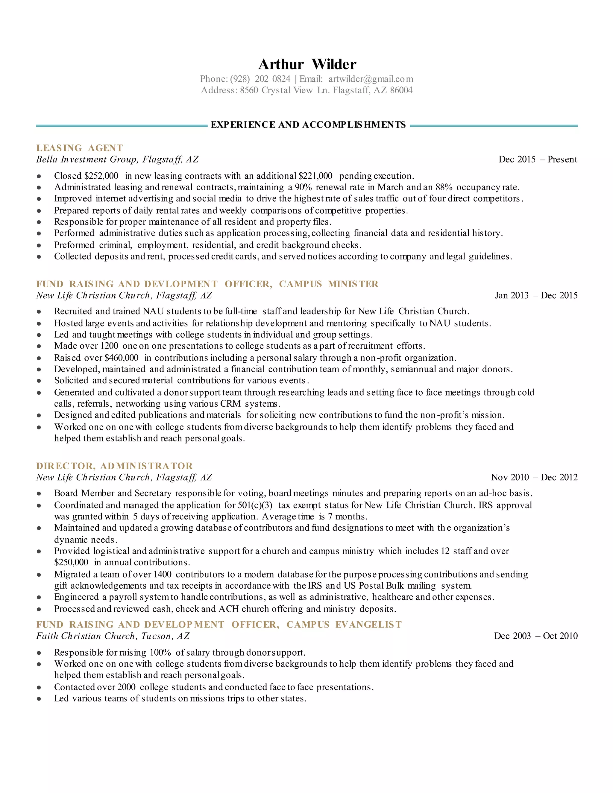 Wilder resume | DOCX