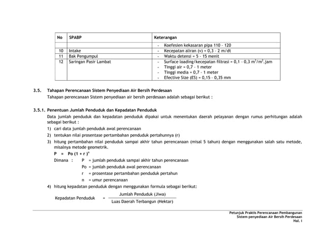 Petunjuk praktis Perencanaan Pembangunan SPAM | PDF
