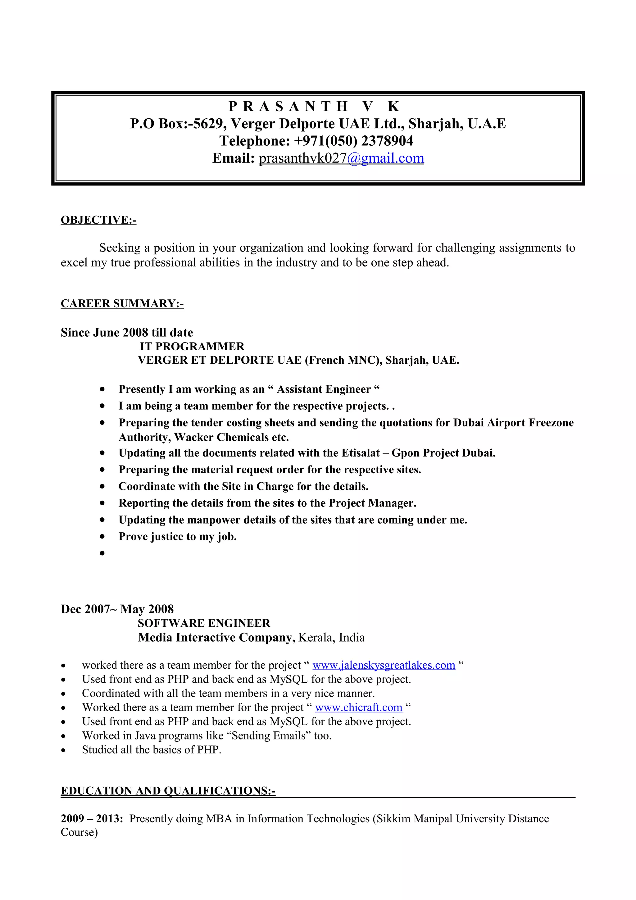 PRASANTH RESUME | PDF