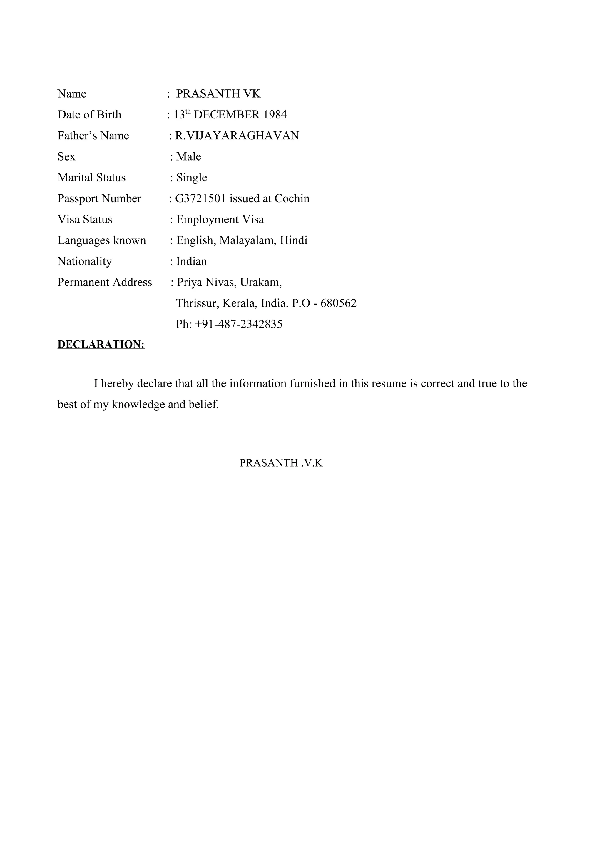 PRASANTH RESUME | PDF